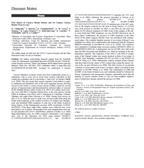First Report Of Sri Lankan Cassava Mosaic Virus And Cassava Mosaic