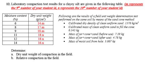 Solved 12 Laboratory Compaction Test Results For A Clayey