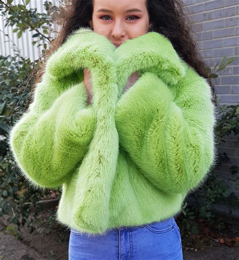 Neon Green Faux Fur Coat Cropped Jacket Green Fur Coat Colorful Faux Fur Coat Faux Fur