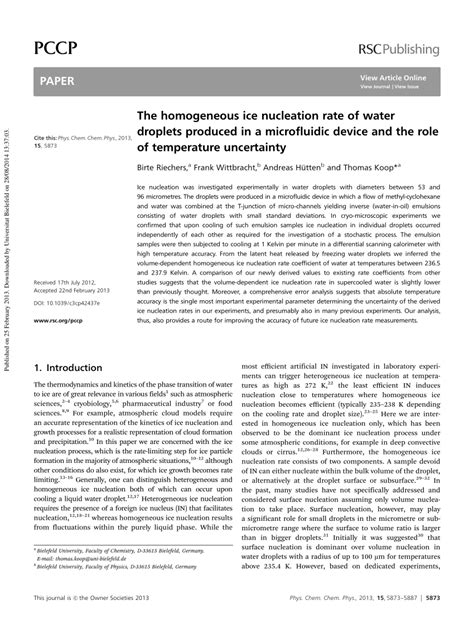 Pdf The Homogeneous Ice Nucleation Rate Of Water Droplets Produced In
