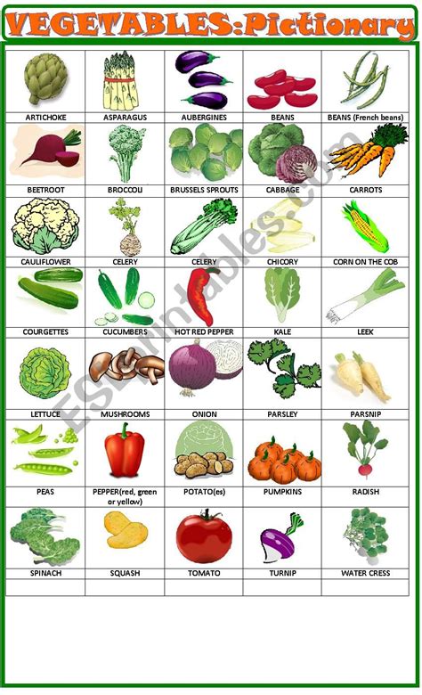 Vegetablespictionary Esl Worksheet By Spied D Aignel