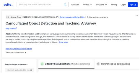 Camouflaged Object Detection And Tracking A Survey [scite Report]