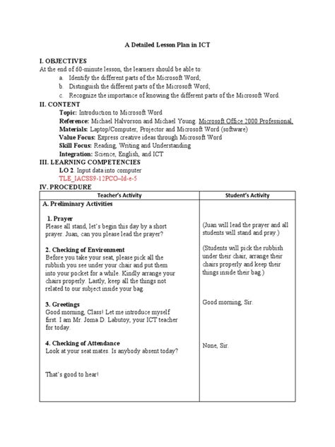 Lesson Plan Pdf Microsoft Word Window Computing