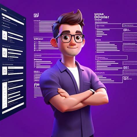 A Young Man In Glasses Stands In Front Of A Computer Monitor Premium
