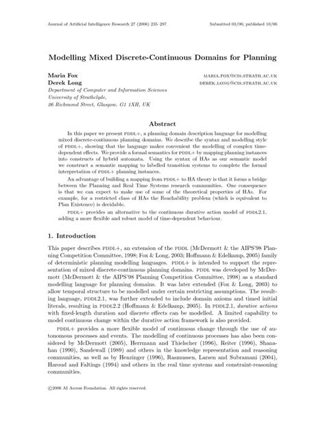 Modelling Mixed Discrete Continuous Domains For Planning Deepai