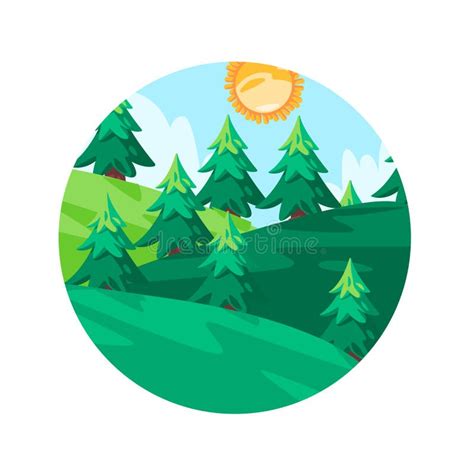 Pine Forest Tree Natural Landscape Illustration Round Circle Icon Logo Stock Illustration