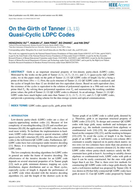 pdf on the girth of tanner 3 13 quasi cyclic ldpc codes