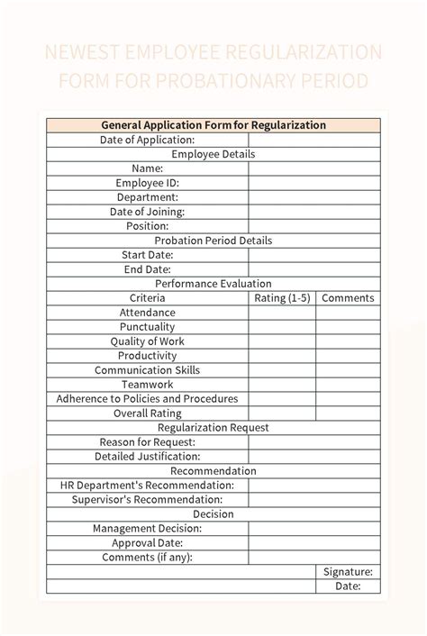 Free Employee Regularization Form Templates For Google Sheets And Microsoft Excel Slidesdocs