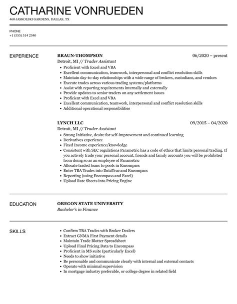 Trader Assistant Resume Samples Velvet Jobs
