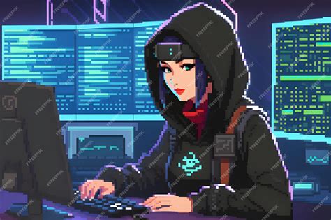 Premium Photo Hacker Girl Working On His Computer With Multiple