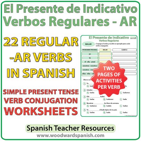 Spanish Present Tense Regular Ar Verbs Conjugation Worksheets