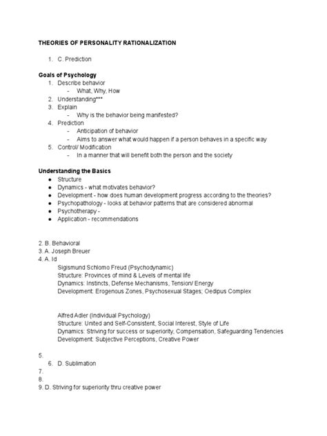 Theories Of Personality Rationalization Pdf