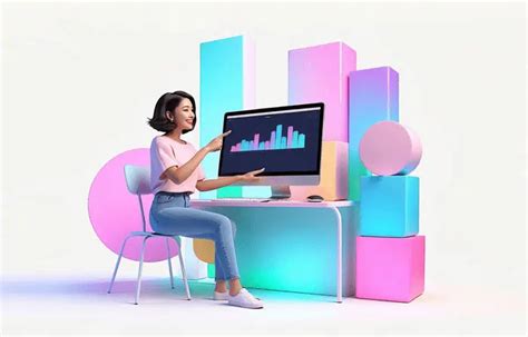 Girl Analyzing Stock Market At Computer 3d Character Design Illustration Images