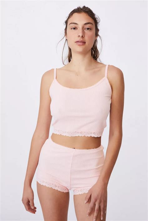 Cotton On Short De Pijama Rib Lace Mujer Cotton On