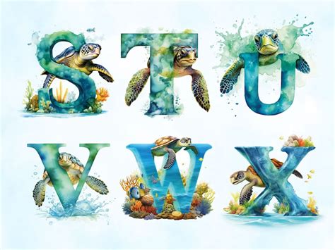 Sea Turtle Png Sea Turtle Clipart Alphabet Png Decorative Etsy
