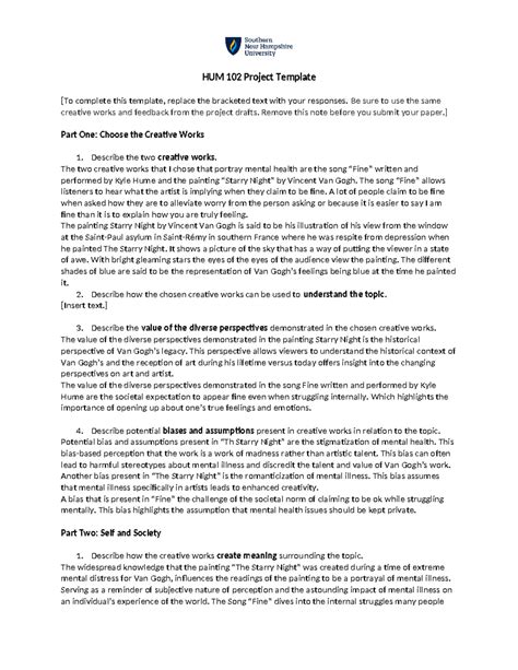 HUM102 MOD 7 MODULE 7 ASSIGNMENT HUM 102 Project Template To