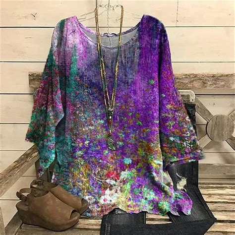 Womens Plus Size Shirt Blouse Floral Daily Vacation Blue Purple Green
