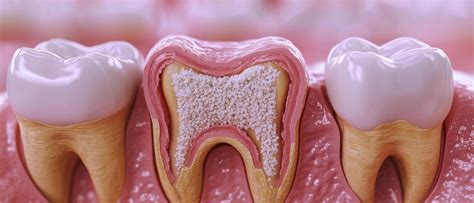 Close Up Of Dental Tooth Structure With Detailed Cross Section Showing