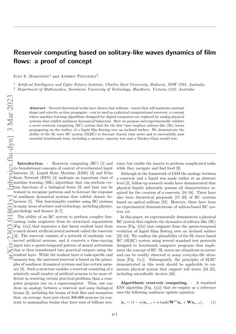 Pdf Reservoir Computing Based On Solitary Like Waves Dynamics Of Film Flows A Proof Of Concept