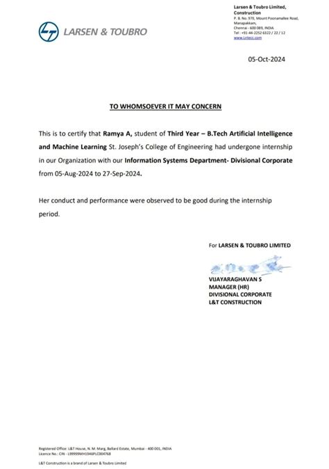 Internship Artificialintelligence Machinelearning Engineering Larsentoubro Grateful