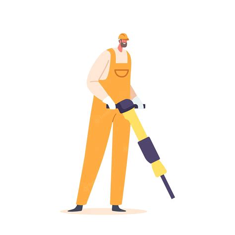 Premium Vector Miner Character Equipped With Jackhammer Drilling And