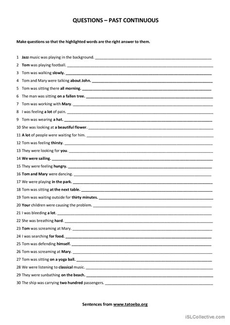 QUESTIONS PAST CONTINUOUS English ESL Worksheets Pdf Doc