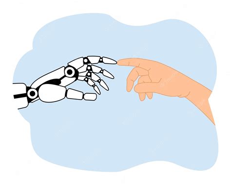 Mano De Robot Ai Y Toque De Mano Humana Vector Premium
