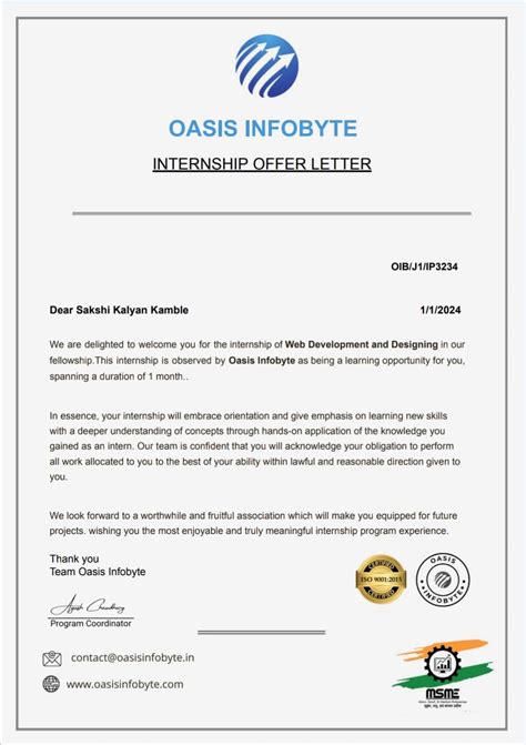 Sakshi Kamble On Linkedin Oasisinfobyte Oasisinfobyte Opportunity