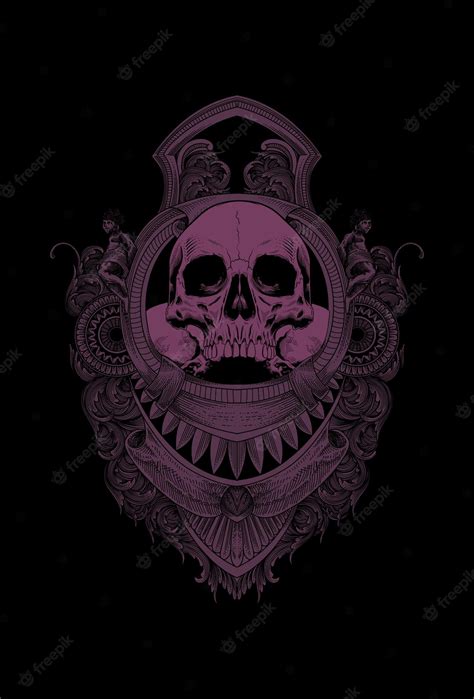Premium Vector Skull With Ornament Artwork Illustration