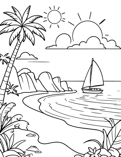 여름 해변 컬러링 페이지 프리미엄 Ai 생성 벡터