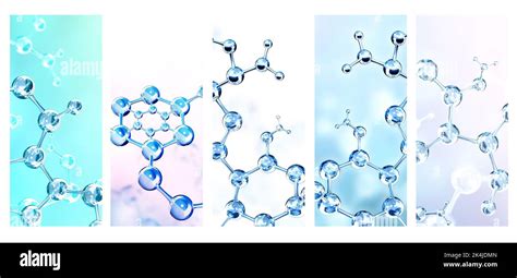 Set Of Vertical Banners With Models Of Abstract Molecular Structure