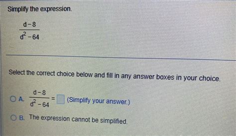 Answered Simplify The Expression D 8 2 64 Bartleby