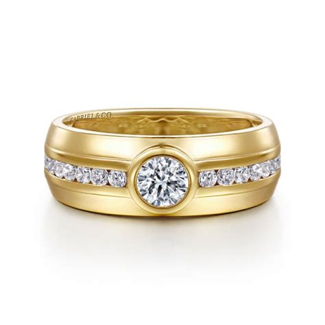14k Yellow Gold Diamond Mens Engagement Ring In High Polished Finish