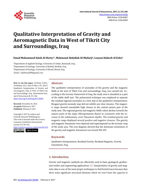 Pdf Qualitative Interpretation Of Gravity And Aeromagnetic Data In West Of Tikrit City And