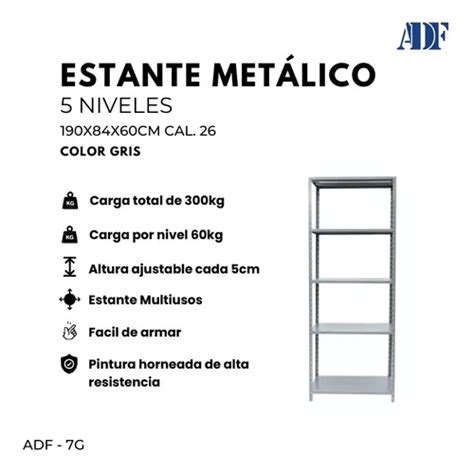 Anaquel Estante Metálico Adf 5 Niveles 190x84x60cm Cal 26 en venta en