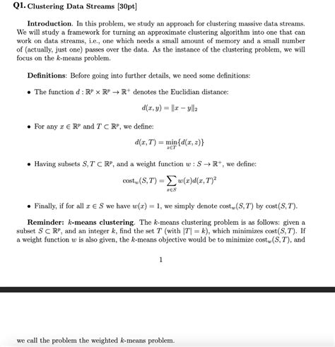 Q1 Clustering Data Streams 30pt Introduction In Chegg