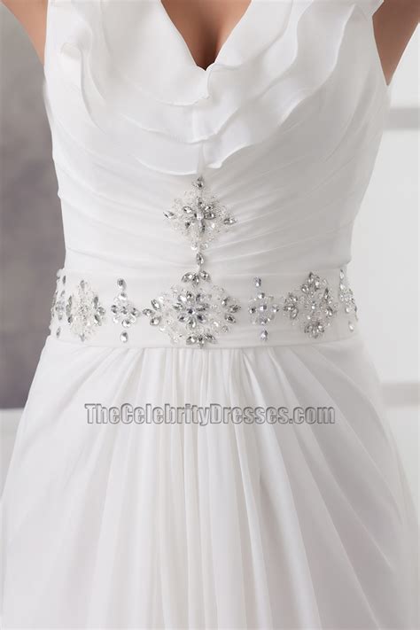 A Line Cap Sleeve V Neck Chapel Train Wedding Dresses Thecelebritydresses