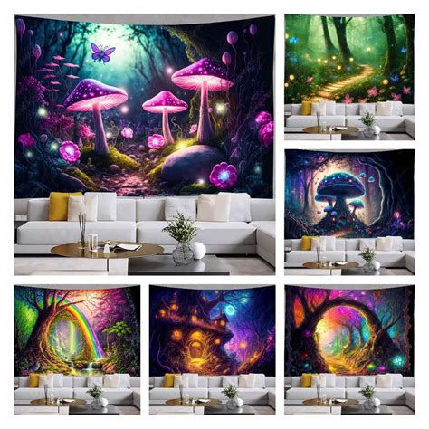 Cheap Magic Forest Wall Tapestry Mysterious Hanging Decor Psychedelic