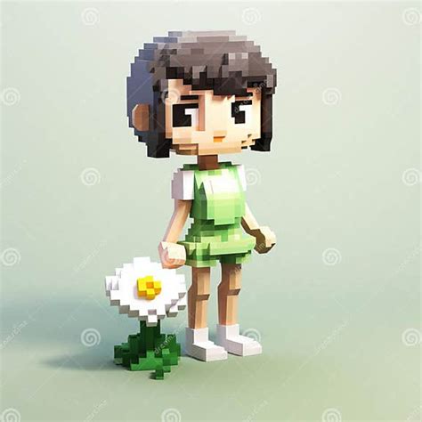 8 Bit Pixel Art Of Daisy With Short Hair Full Body Stock Illustration