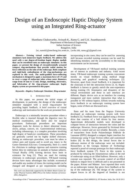 Pdf Design Of An Endoscopic Haptic Display System Using An