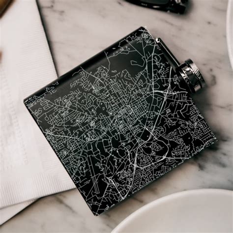 Marietta Georgia Engraved Map Hip Flask In Matte Black — Jace Maps