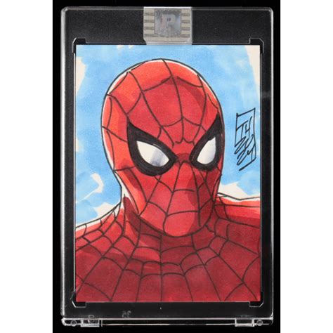 Spider Man Avengers Marvel Original Art Sketch Card By Tom Hodges