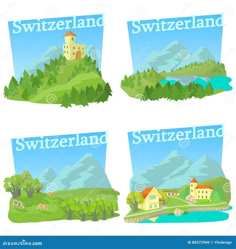 Switzerland Travel Sightseeing Icons And Vector Swiss Landmarks Poster
