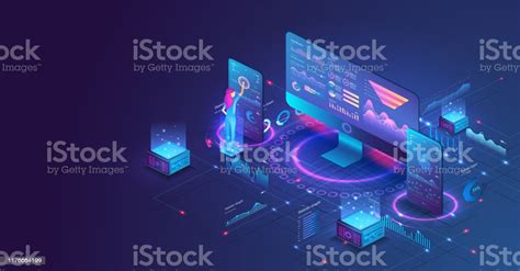 통계 분석 및 다이어그램과 상호 작용하는 여성 등각 투영 벡터 설계의 데이터 분석 네트워크 메인프레임 인프라 웹 사이트 레이아웃입니다 데이터 시각화 개념입니다 트렌드 3d