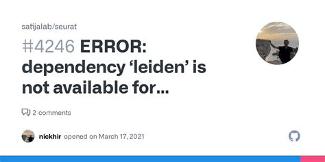 ERROR Dependency Leiden Is Not Available For Package Seurat