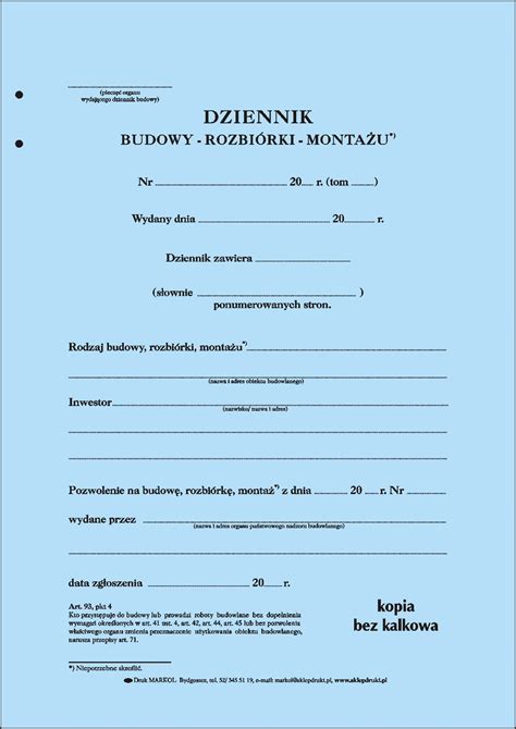 Dziennik Budowy Rozbiórki Montażu 12k Samokopia 104 • Cena Opinie