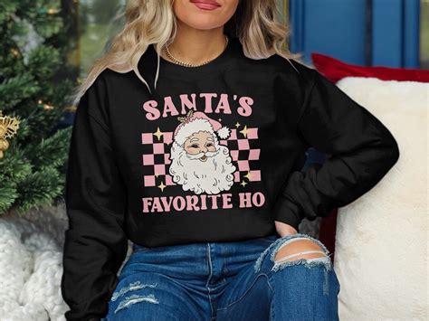 Santas Favorite Ho Funny Christmas Sweatshirt For Women Pink Groovy