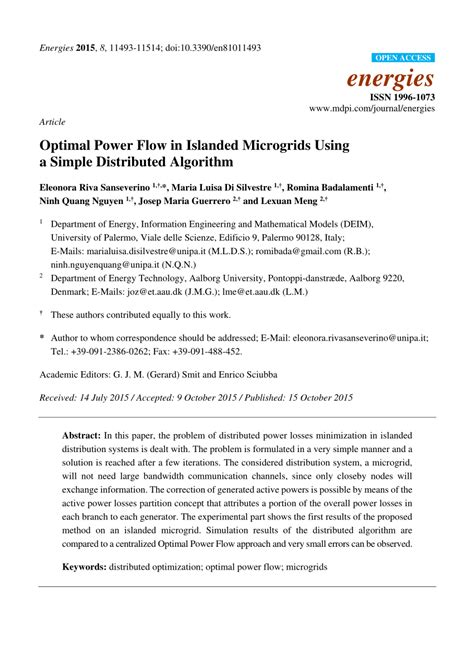 Pdf Optimal Power Flow In Islanded Microgrids Using A Simple