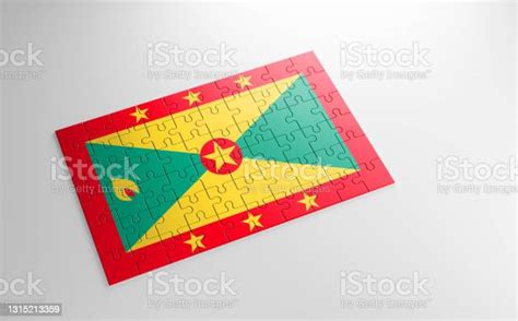 그레나다의 국기가 인쇄된 직소 퍼즐 흰색 배경에 고립 된 퍼즐 조각 성취와 완벽한 개념 국가 무결성의 상징 3d 일러스트레이션 개념에 대한 스톡 사진 및 기타 이미지