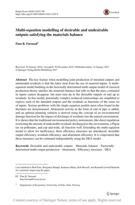 Multi Equation Modelling Of Desirable And Undesirable Outputs